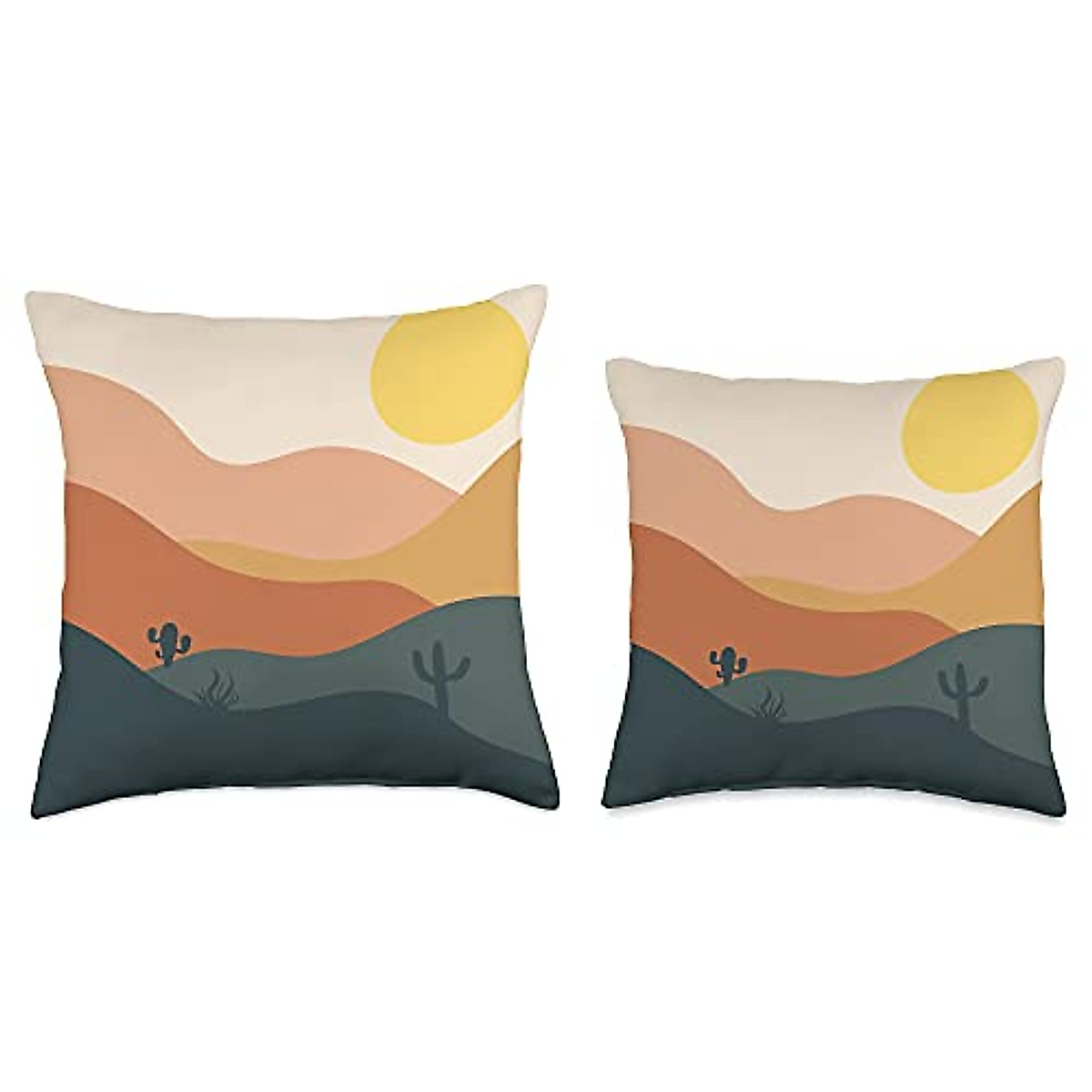 Camille Cate Modern Design Abstract Mountains Cactus Desert Landscape in Terracotta Throw Pillow, 16x16, Multicolor