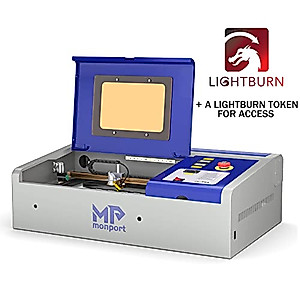 Monport 40w Lightburn with GCode License Key for Lightburn Software 40W Laser Engraver (8" X 12") CO2 Laser Engraver with Red Dot Guidance, 3 LED Monitor Display and Water Cooling System