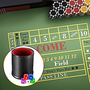 6 Pieces Dice Cup PU Leather Felt Lining Quiet Shaker with 30 Dices Compatible with Craps Backgammon Game (Black)
