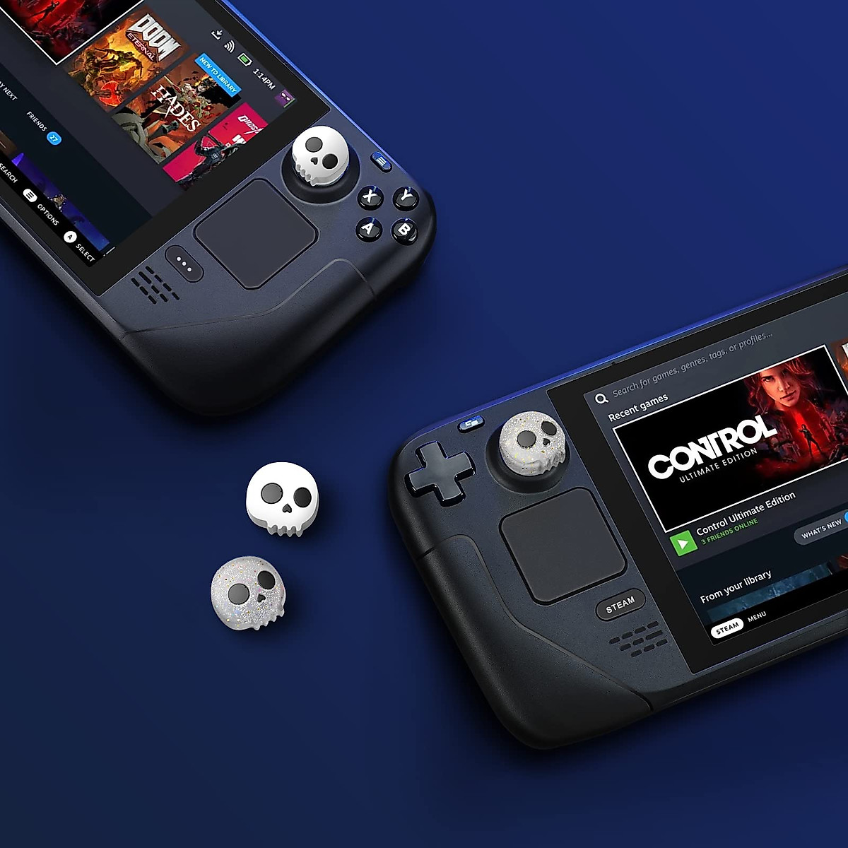 JINGDU Thumb Grip Caps for Steam Deck, Silicone Thumbstick Caps Cover Compatible with Steam Deck, Joystick Cap Accessories for Steam Deck, Skull