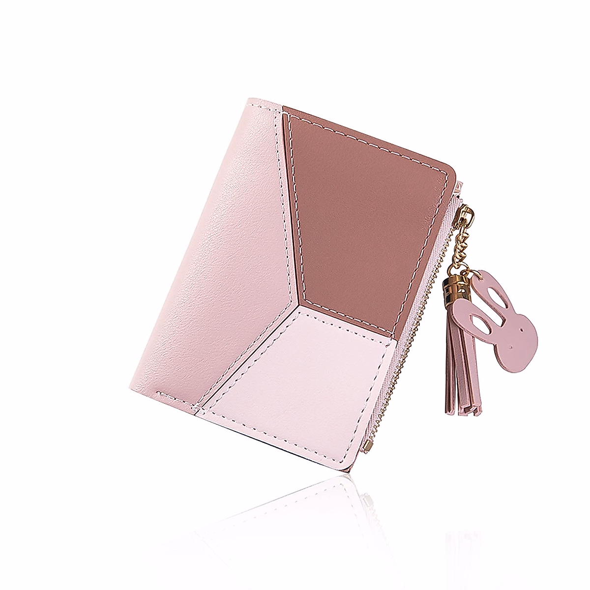 FuninCrea Ladies Zipper Wallet, Small Purse with Metal Snap Button, Leather Wallet for Women with Coin Bag, Multifunction Ladies Bifold Wallets, Credit Card Holder Wallet for Girls (pink)