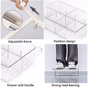 Simfree Pull Out Fridge Drawer,Fridge Drawer Organizer,Refrigerator Drawer Organizer,Pull Out Shelf Storage Transparent Organizer for Egg,Fruit,Vegetable,Seafood,Beef-4 compartments