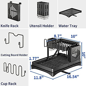 Dish Drying Rack, Two Tier Dish Drying Rack Foldable Dish Racks for Kitchen Counter with Utensil Holder - Large Dish Drying Rack with Drainboard - Rustproof Dish Drainers for Kitchen Counter Dish Rack