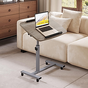 Furist Adjustable Overbed Bedside Table Rolling Laptop Desk Cart Height Adjustable Portable Mobile Laptop Tray Sit Stand Desk Tilting Hospital Bed with Wheels（0208 Grey）