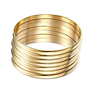 Yifulove Set Of 7PCS Bracelet Bangle 18K Gold Plated Luxury Smooth High Polished Bracelet For Women (Gold, 7.8Inch-Perimeter)
