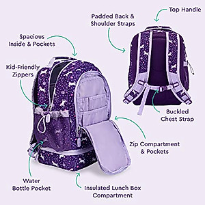 Bentgo® Kids 2-in-1 Backpack & Insulated Lunch Bag - Durable 16” Backpack & Lunch Container in Unique Prints for School & Travel - Water Resistant, Padded & Large Compartments (Unicorn)