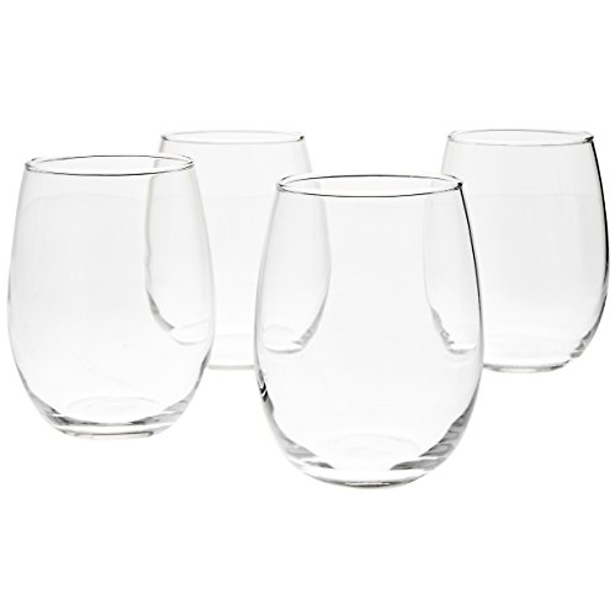 Amazon Basics Stemless Wine Glasses, 15 oz, Set of 4, Clear