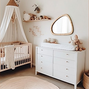 Barnyard Designs Rattan Bathroom Mirror – Rustic Farmhouse Style Handmade Wicker Rattan Frame - Boho Mirror for Nursery Wall Décor (20" x 30", Asymmetrical)