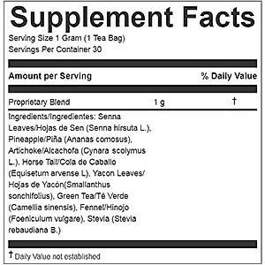 Piñalax 30 Teabags Herbal Tea of Pineapple, Artichoke, Green Tea, Stevia, Yacon Leaves, Senna, Horsetail and Fennel from Peru