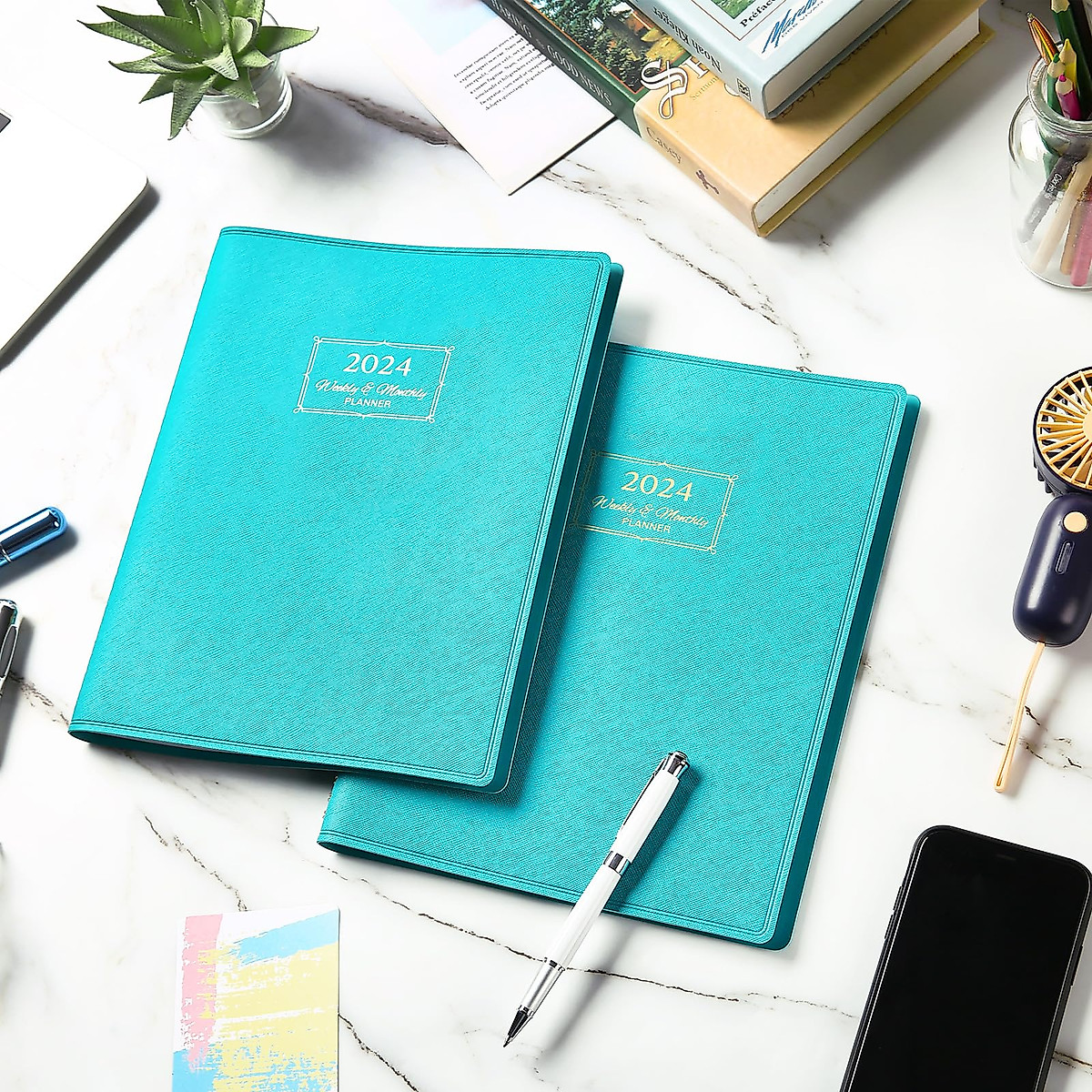 2024 Planner - Planner 2024, Monthly planner 2024 with Leather Cover, 8.5 x 11, from Jan 2024 to Dec 2024, Twin-Wire Binding, 12 Printed Monthly Tabs