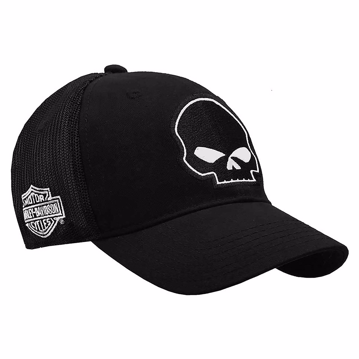 Harley-Davidson Men's Willie G Skull Logo Curved Brim Mesh Trucker Cap - Black