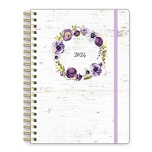 Southworth Planner (January 2024-December 2024), 8.5" x 11", Sweet Purple Rustic Wreath, Premium 28#/105 gsm Paper, Large Twin Wire (91023)