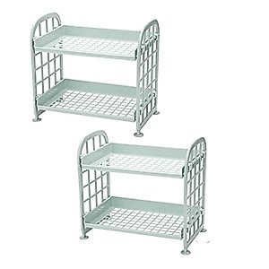 musltaiy Creative Two-Layer Hollow Plastic Rack Table Kitchen Organizer Bathroom Double Layer Cosmetic Storage Shelf,Green