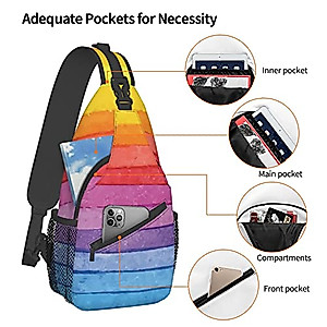 ZIMBRO Colorful Rainbow Stripe Men's sling bag casual chest cross-body bag sling backpack with USB charging port sling backpack