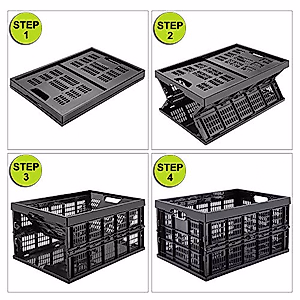 DEAOTEK 45 Liter Collapsible Crate - Plastic Storage Bin Container Stackable Milk Crate with Handle Utility Tote for Toys Food Clothes Fruit Tools in Trunk Kitchen Bathroom Garage
