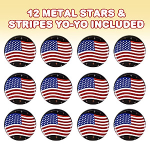 ArtCreativity Metal Stars & Stripes Yoyos, Set of 12 , 4th of July Party Favors, USA Flag Yo-Yo Toys, Fun Patriotic Accessories for Independence, Memorial, and Veterans Day