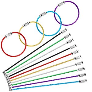 Cuttte 14PCS Key Ring Keychain - 4.7 Inches Stainless Steel Wire Key Rings for Key Chain Rings, 2mm Coated Keychain Cable Threaded Heavy Duty Luggage Tag Loops Dog Tag Ring for Collar
