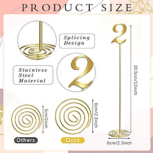 Therwen 20 Pcs Metal Table Numbers 1-20 Table Numbers for Wedding Reception 12 Inch Stainless Steel Party Table Number with Sturdy Holder Base for Banquet Wedding Party Event Catering (Gold)