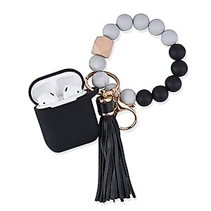 Enbiawit Silicone Airpods Case Cover,Compatible with AirPods 1/2 Case,Silicone Protective Case with Bracelet Keychain(Black)