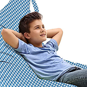 Lunarable Gingham Lounger Chair Bag, Minimal Diagonal Squares Checkered Motif in Sky Tones Vintage Illustration, High Capacity Storage with Handle Container, Lounger Size, Azure Blue White