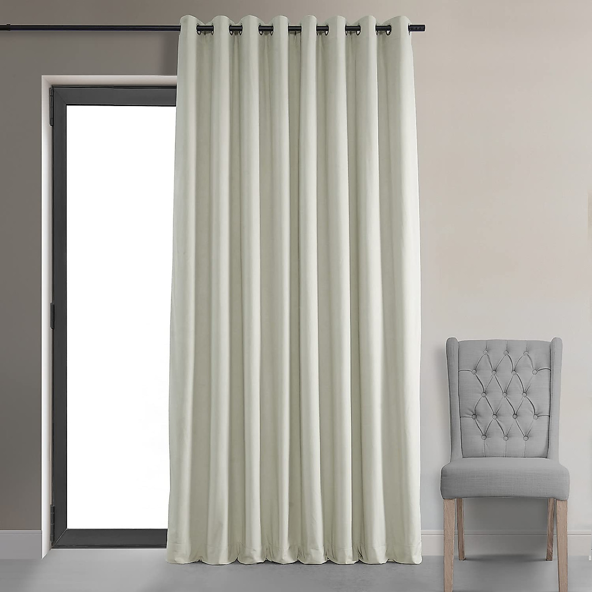 HPD Half Price Drapes Extra Wide Grommet Blackout Velvet Curtains 96 Inches Long Heat & Full Light Blocking Blackout Curtains for Bedroom & Living Room (1 Panel), 100W x 96L, Off White