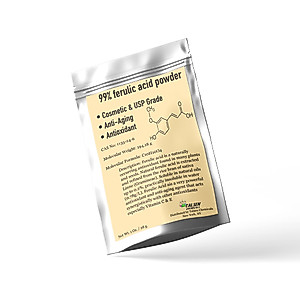 Ferulic Acid Powder Pure 99% Pure Cosmetic Grade Powder Pure Natural Antioxidant, Anti-Aging, DIY Skincare (1 Oz/ 28 Grams)