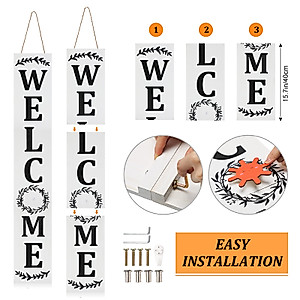 Jetec Welcome Sign for Front Door Interchangeable Wooden Welcome Porch Sign Outdoor Decoration Replaceable with 16 Seasonal Icon for Valentine's St. Patrick's Day Carnival Easter(White Backing)