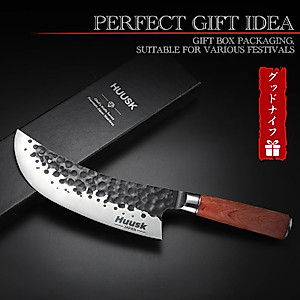 Huusk Knives from Japan, Butcher Knife for Meat Cutting Hand Forged 8" Meat Cleaver Knife High Carbon Steel Chopping Knife Ultra Sharp Japanese Kitchen Knife with Gift Box for Dad