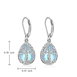 Tree of Life Earrings Moonstone Earrings for Women Sterling Silver 925 Teardrop Moonstone Family Tree Leverback Dangle Jewelry Christmas Valentines Gifts