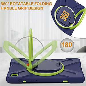 BRAECN Silicone Case for Samsung Galaxy Tab S6 Lite 10.4 Inch 2022/2020, Heavy Duty Rugged Case with Handle Grip, Shoulder Strap, Stable Kickstand, S Pen Holder, Navy+Green