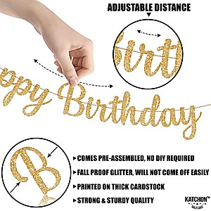 KatchOn, Cursive Glitter Gold Happy Birthday Banner - Pre-Strung, 10 Feet, No DIY | Real Gold Birthday Party Decorations | Gold Happy Birthday Sign for Girls, Gold Happy Birthday Decorations for Women