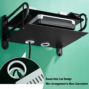 Floating Shelf for TV Set Top Box Router Game Consoles, Double Layer TV Box Shelves Wall Mounted Router DVD Cable Box Shelf Punching Storage Rack, Floating Wall Shelf with Cable Holes