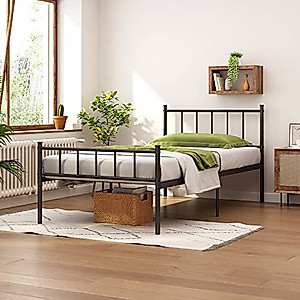 HLIPHA Twin Size Metal Platform Bed Frame with Heavy Duty Steel Slat Support,14" Height Easy Assembly Mattress Foundation,No Box Spring Needed,Black