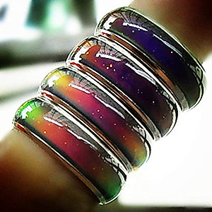 2 Pcs 6MM Comfort Fit Stainless-Steel Color Changing Heart Mood Ring Wedding Band Anniversary Promise