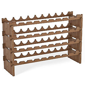 Domax Wine Rack Freestanding Floor - 36 Bottle Wine Racks Countertop,4 Tiers Stackable Wooden Storage Holder, 33.5 in Wide (Walnut)