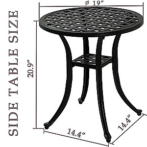 ZOTORUN Outdoor Cast Aluminum Side Table End Table for Patio, Backyard, Pool, Indoor Companion, Easy Maintenance and Weather Resistant, Black