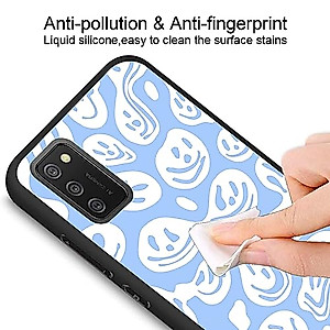 zaztify Phone Case for Samsung Galaxy A04, Pastel Light Blue White Funny Trippy Dripping Smile Melted Hippie Smiling Skull Ghost Face Cute Shockproof Protective Anti-Slip Soft Cover Shell