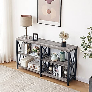 LVB Rustic Sofa Table, Farmhouse Console Table for Living Room, Hallway entryway Table with Storage, Entry Table for Foyer, Light Grey Oak, 55 Inch