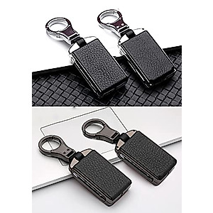 HIBEYO Key Fob Cover Case Remote Jacket Shell 20212022 for Volvo XC40 XC60 XC90 S90 V90 Car Key Fob Shell Smart Auto Key Accessories Holder Keyless Zinc Alloy Leather Full Protective Case-Black Black