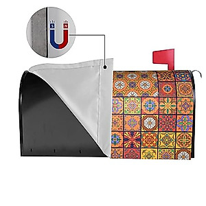 Portuguese Tiles Mailbox Covers Magnetic Standard Size 21" X 25.5" Mailbox Cover Waterproof Sun Protection Mailbox Wraps Post Letter Box Cover for Outdoor Garden Home Decor