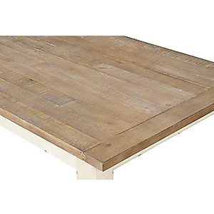 Roundhill Furniture Prato 7-Piece Dining Table Set with Cross Back Chairs, Antique White and Distressed Oak