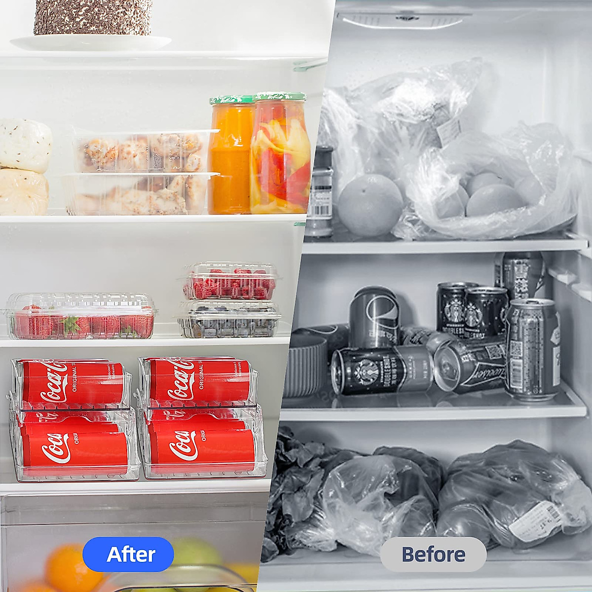 Xicennego Foldable Soda Can Organizer for Refrigerator，Beverage Can Dispenser for Fridge, Drink Can Holder Clear Plastic Storage Bin for Refrigertor, Pantry Cupboard, Office, Bathroom, Camper (1Pack)