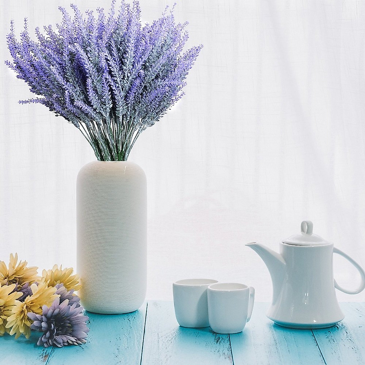 Artificial Lavender Bouquet Plastic Flocked Flowers Layout DIY Bridal Bouquet Home Garden Mall Christmas Holiday Decora-5PCS Purple