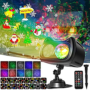 Christmas Projector Lights Outdoor, Remon 2-in-1 3D Ocean Wave LED Projector Lights Waterproof with 16 HD Slides(96 Patterns) Remote Timer 10 Colors for Xmas Halloween Valentine Holiday Indoor Decor