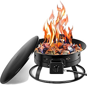 Safstar 19” Gas Fire Pit Bowl, 58,000BTU Portable Propane Fire Pit w/Cover Lava Rock Stone, Tank Stabilizer Ring & Carry Kit, Gas Fire Bowl for Patio Camping Backyard Party