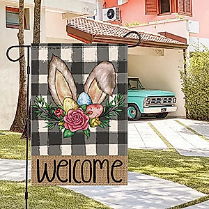 Easter Garden Flag 12 x 18 Inch Vertical Buffalo Plaid Double Sided Decorative Welcome Easter Bunny Ears Easter Decor for Outside Yard Outdoor Farmhouse Easter Decorations…