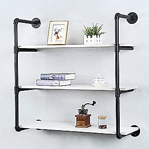 Industrial Pipe Shelving Wall Mounted,36in Rustic Metal Floating Shelves,Steampunk Real Wood Book Shelves,Wall Shelf Unit Bookshelf Hanging Wall Shelves,Farmhouse Kitchen Bar Shelving(3 Tier)