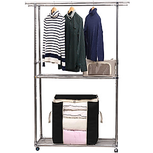 MISSLO King Comforters Storage Bag 120L for Blankets Clothes Sweaters Beddings Organizer with Reinfored Handles Non-Metal Fabric Storage Bin Organizer, Black