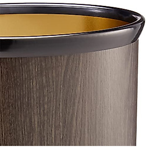 Kraftware 14" Oval Waste Basket Black Bumper Woodcraft Ebony, Walnut Brown