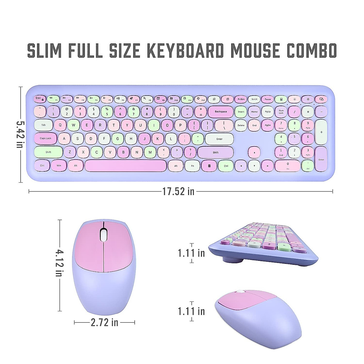 Dedeo Wireless Keyboard and Mouse Combo,USB Purple 110 Keys Compact Full Size Colorful Keyboard and Mouse Set, 2.4Ghz Noise-reducing Ultra-Quiet Keys, Ultra-Thin，for Windows, PC, Laptop, Desktop